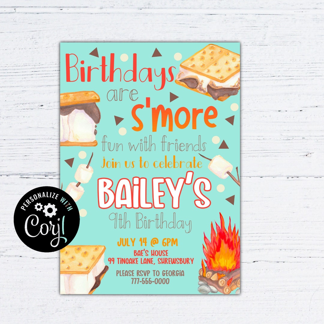 S'mores Birthday Invitation Campfire Invitation Editable - Etsy