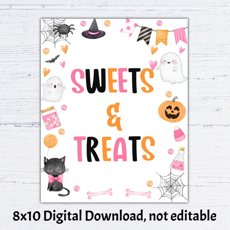 Sweets and Treats Sign Instant Download Pink Girl Halloween - Etsy