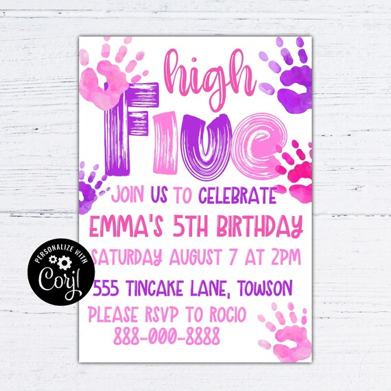editable high five birthday invitation, hi five printable invite ...