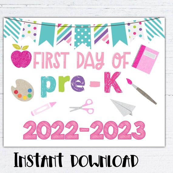 First day of preschool sign, instant download 1st day of school sign ...
