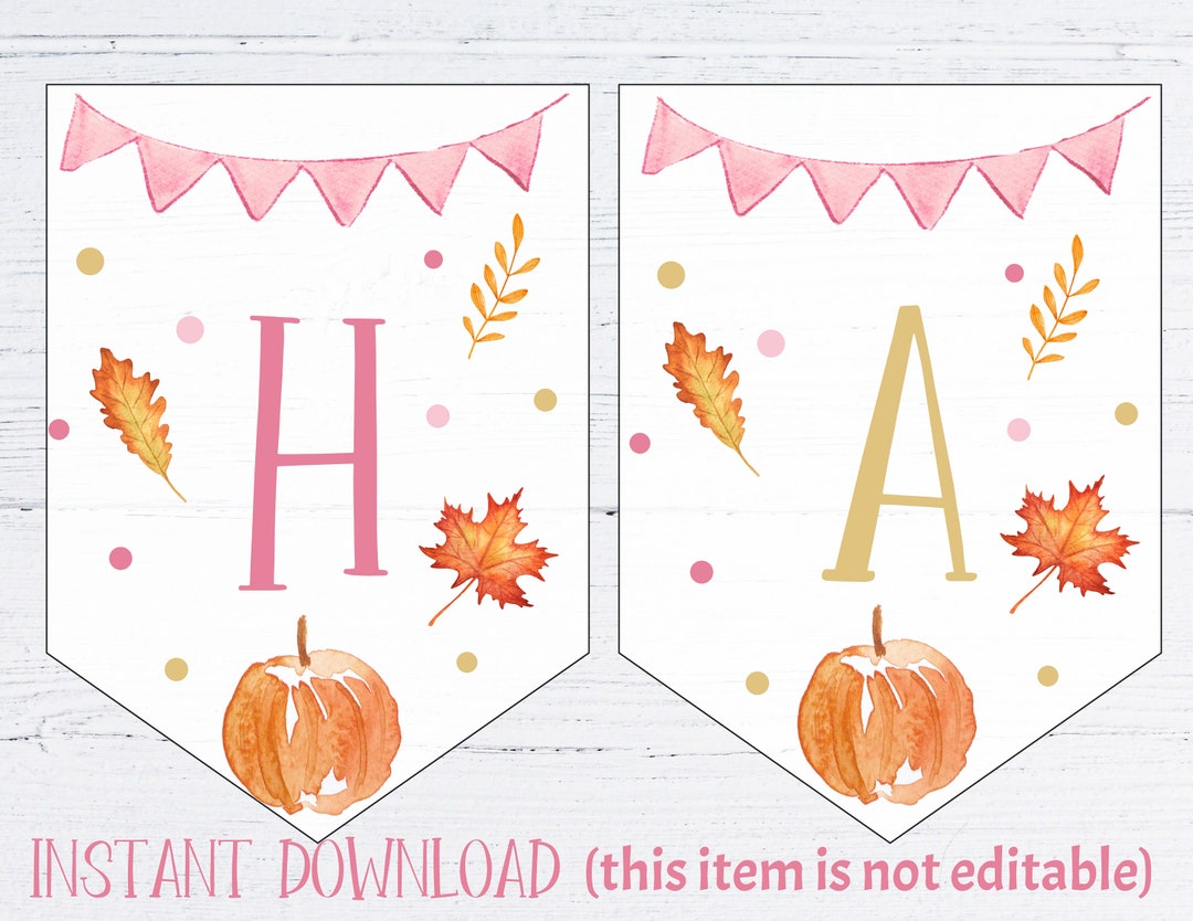 Printable Fall Pink Birthday Banner, Girl Pumpkin Birthday Banner ...