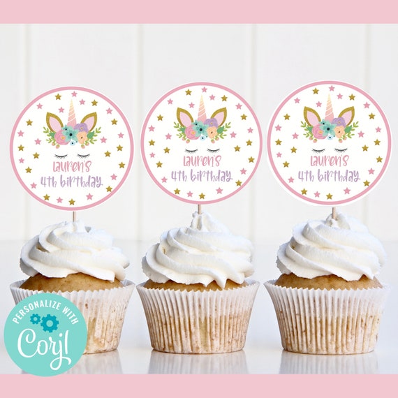 Unicorn Cupcake Topper Printable Editable Unicorn Cupcake Toppers