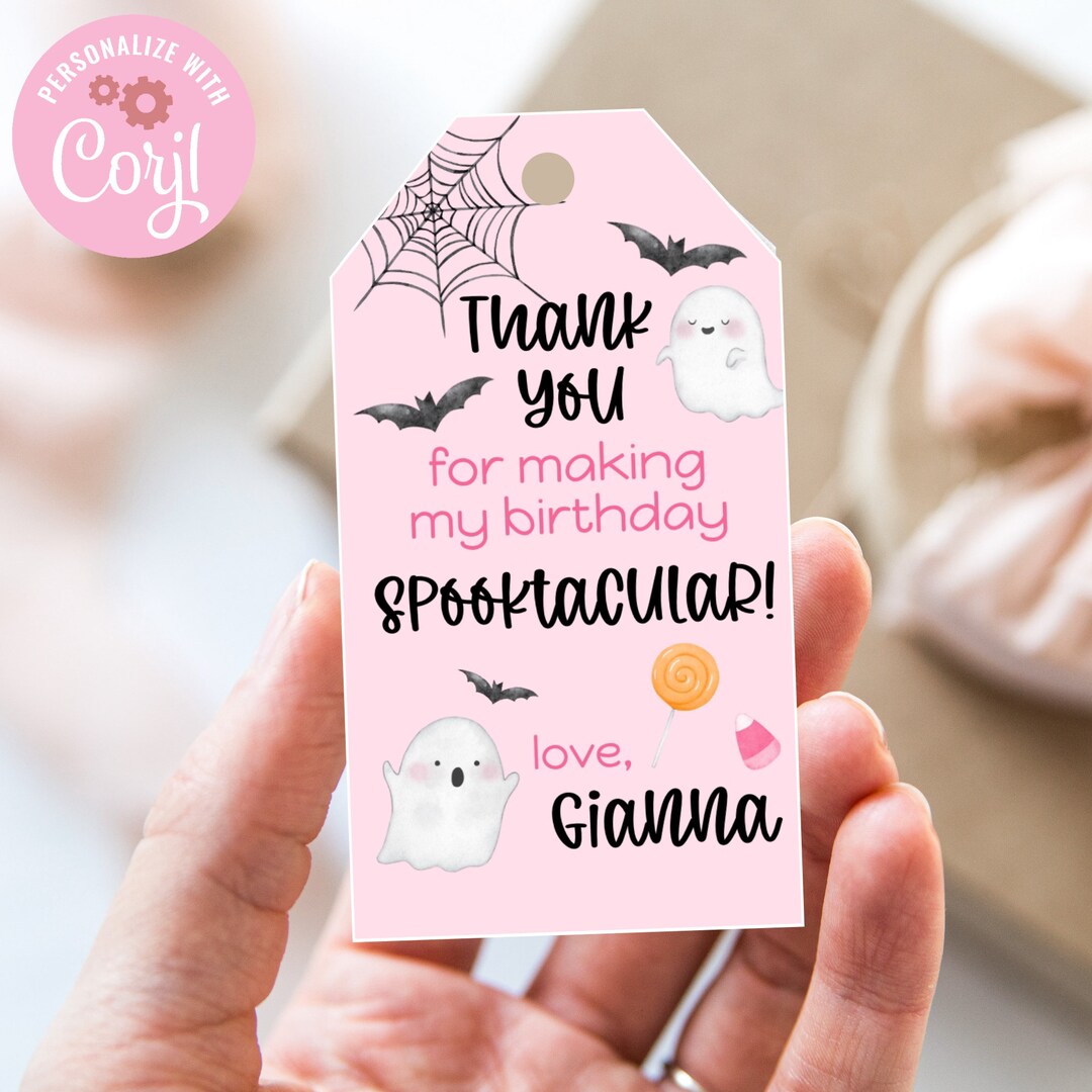 Halloween Party Favor Tag, Girl Halloween Birthday Party Thank You Tag ...