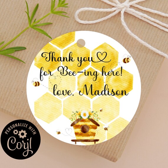 bee birthday thank you tag, favor tag, bee first birthday favors ...