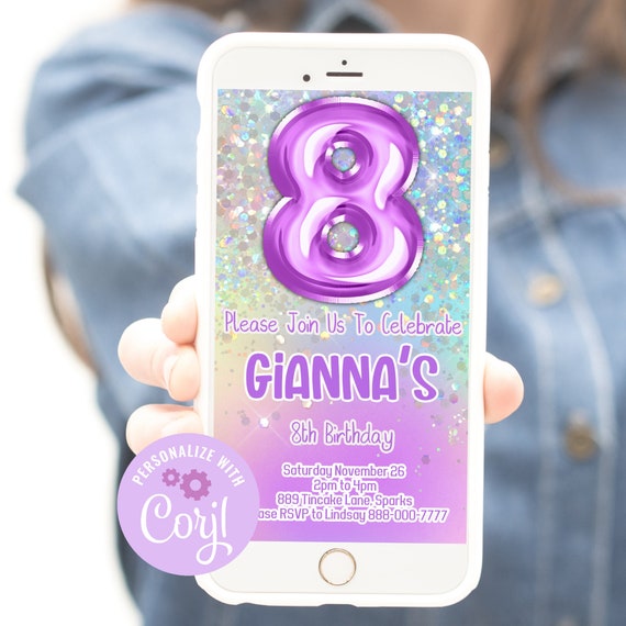 editable 8th birthday invitation girl, 8th birthday text invite for ...
