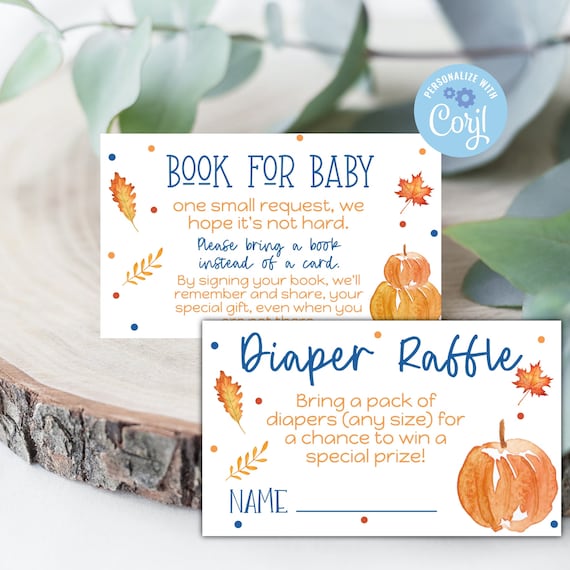 Books for baby card, Diaper raffle ticket, Fall baby shower invitation ...