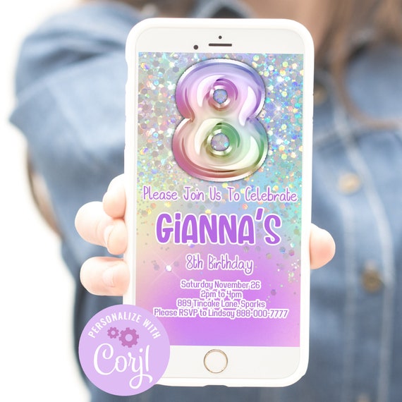 editable 8th birthday invitation girl, 8th birthday text invite for ...