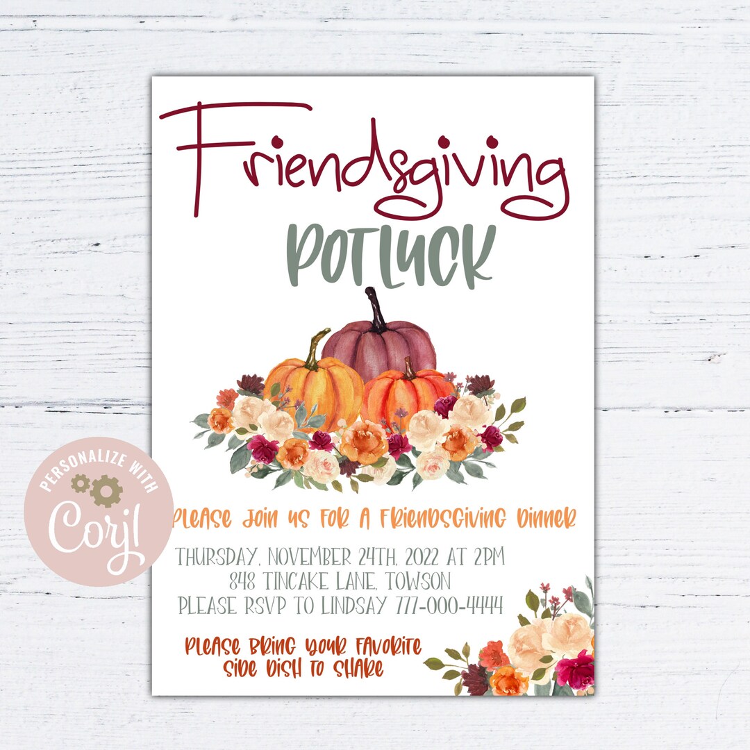 Friendsgiving Potluck Invitation, Friendsgiving Thanksgiving Party ...