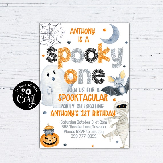 editable Halloween 1st birthday invitation, a spooky one halloween ...