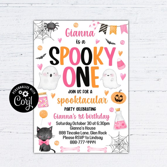 editable Halloween 1st birthday invitation, a spooky one halloween ...