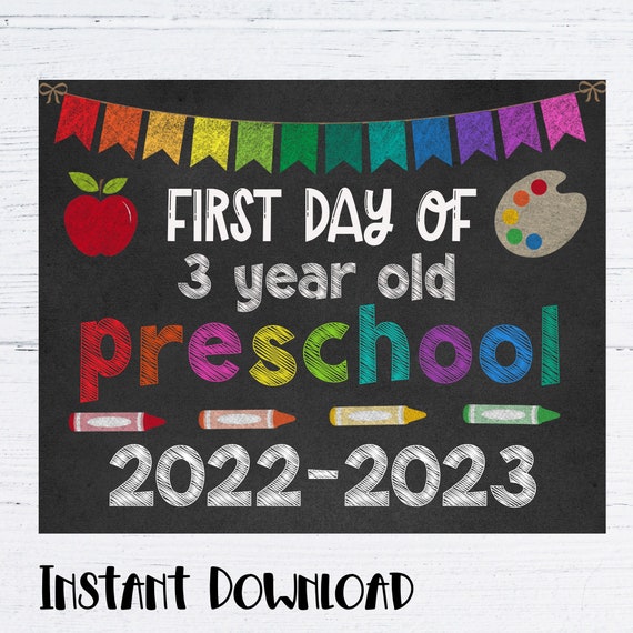 First day of 3 year old preschool sign, instant download 1st day of ...