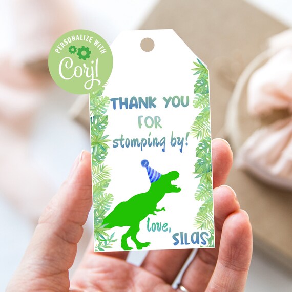 editable dinosaur party favor tag, T-rex birthday thank you tags, boy ...