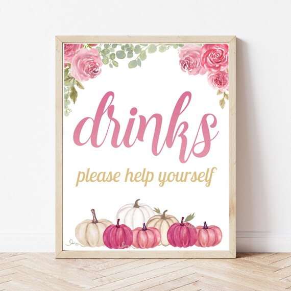 instant download drinks sign, pumpkin baby shower sign, Fall girl baby ...