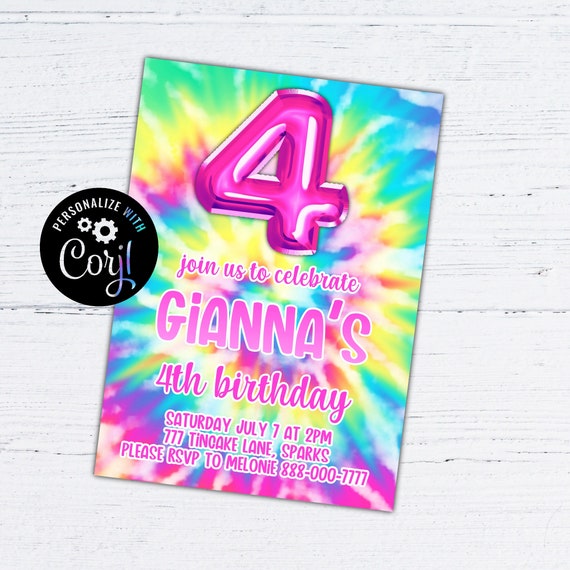 Editable 4th Birthday Invitation Girl Printable 4th Birthday Invite 