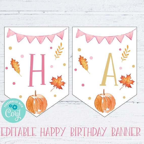 editable Fall birthday banner, digital printable pumpkin birthday ...