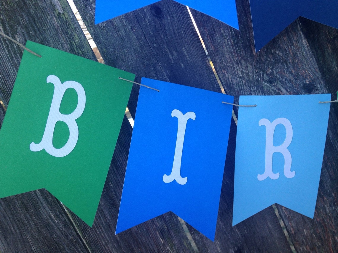 Blue and Green Birthday Banner Personalized Birthday Banner - Etsy
