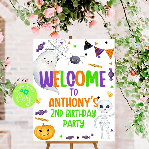 editable halloween birthday welcome sign, our little boo welcome sign ...