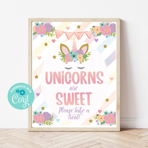 unicorn party dessert bar sign, editable unicorn party sign, unicorns ...