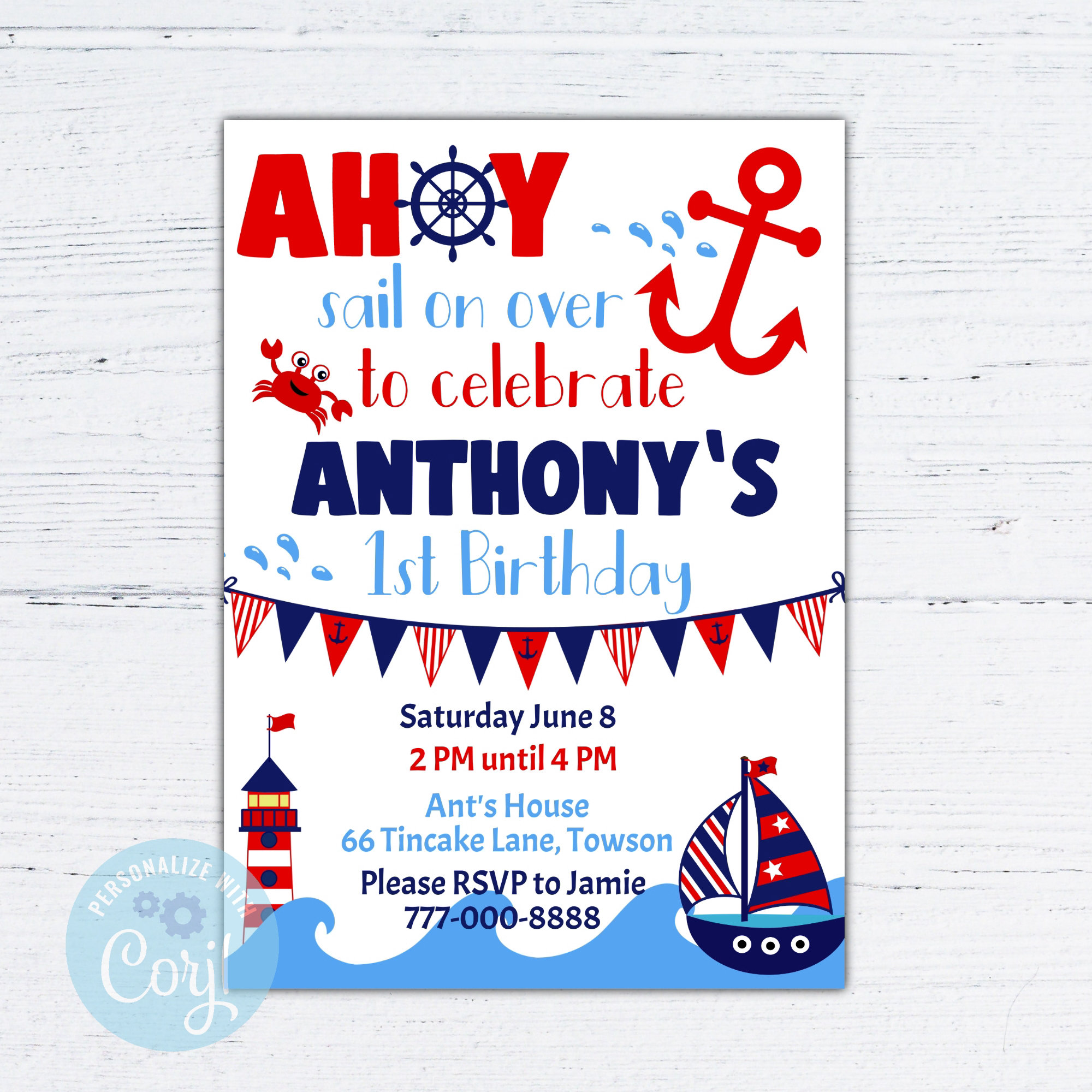 Anchor Birthday Invitations