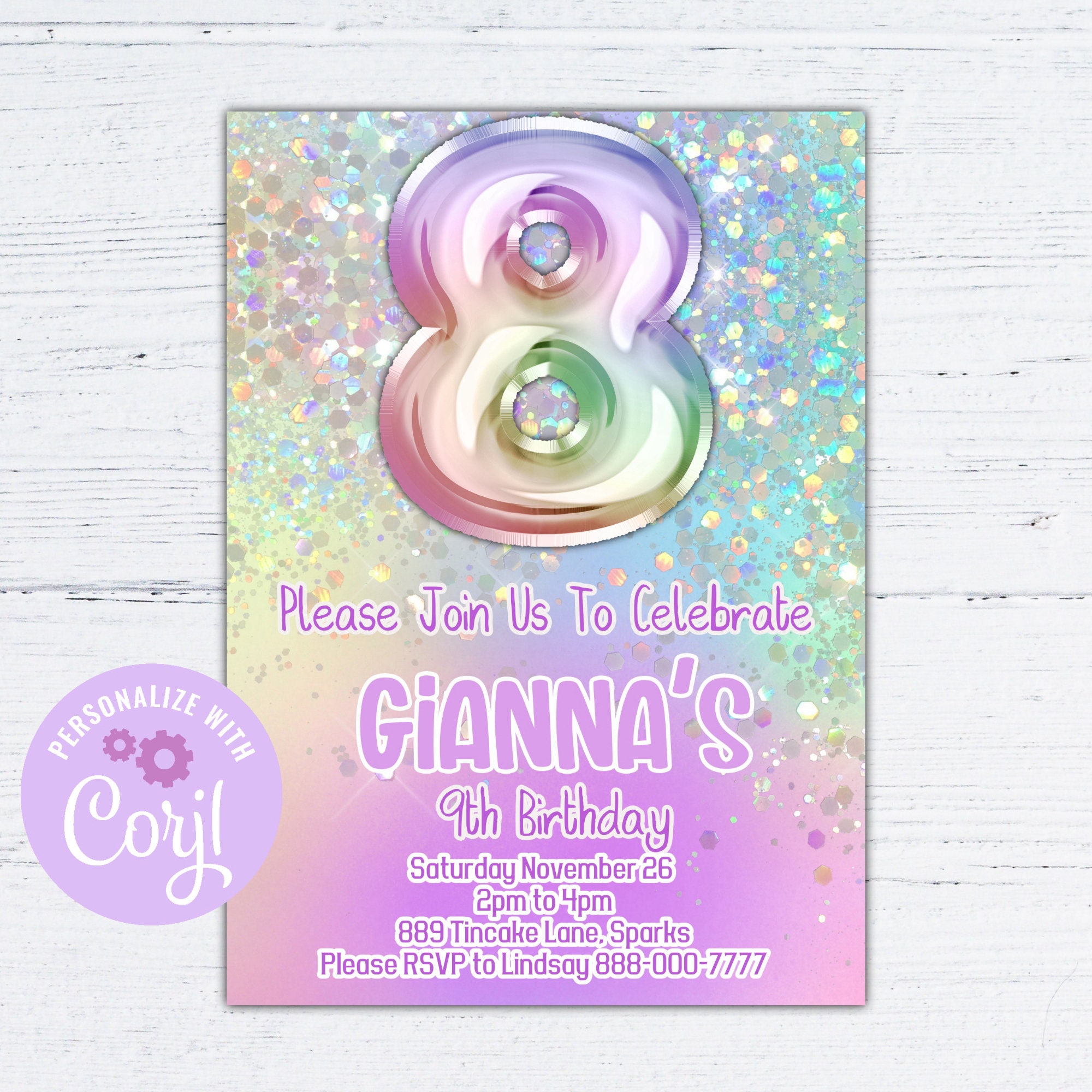 8th Birthday Invitation Girl 8th Invite for Girl Pastel - Etsy Australia