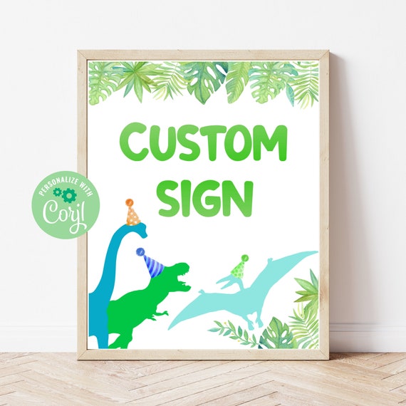 editable custom dinosaur birthday sign, digital dinosaur birthday decor ...