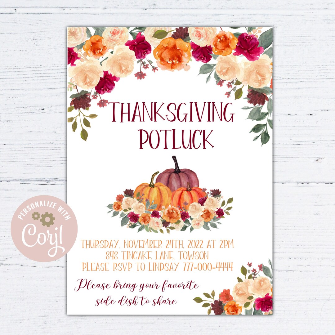 Thanksgiving Dinner Invitation Thanksgiving Potluck Invite - Etsy