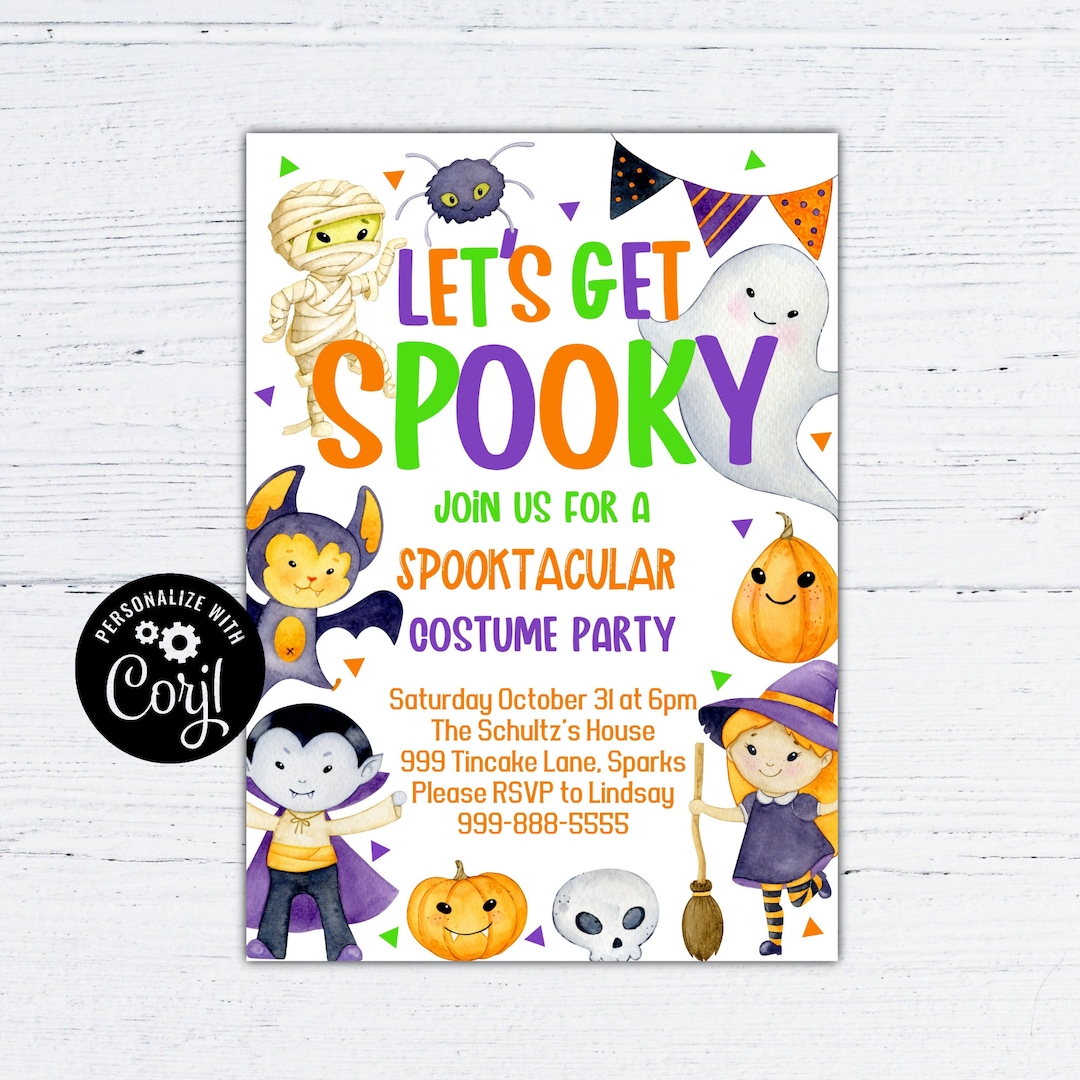Kids Halloween Party Invitation, Costume Party Invitation Template ...