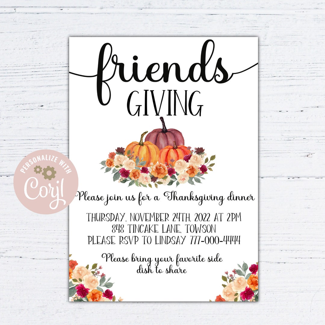 Friendsgiving Potluck Invitation, Friendsgiving Thanksgiving Party ...