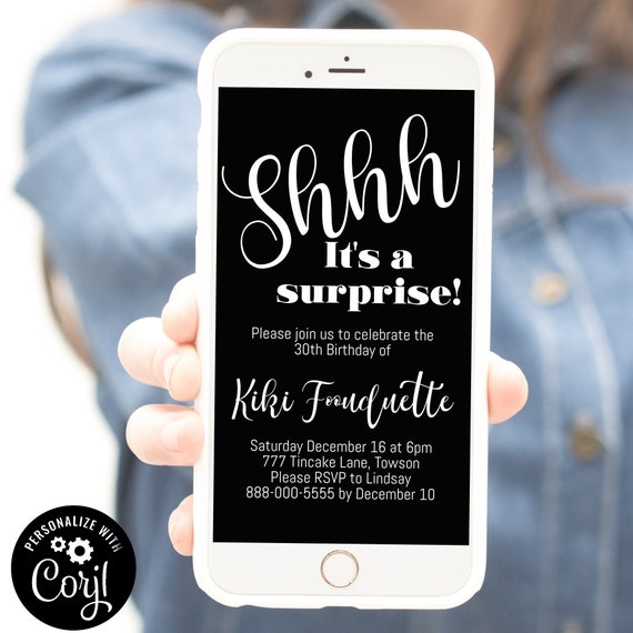 electronic surprise party invitation, black and white surprise party ...