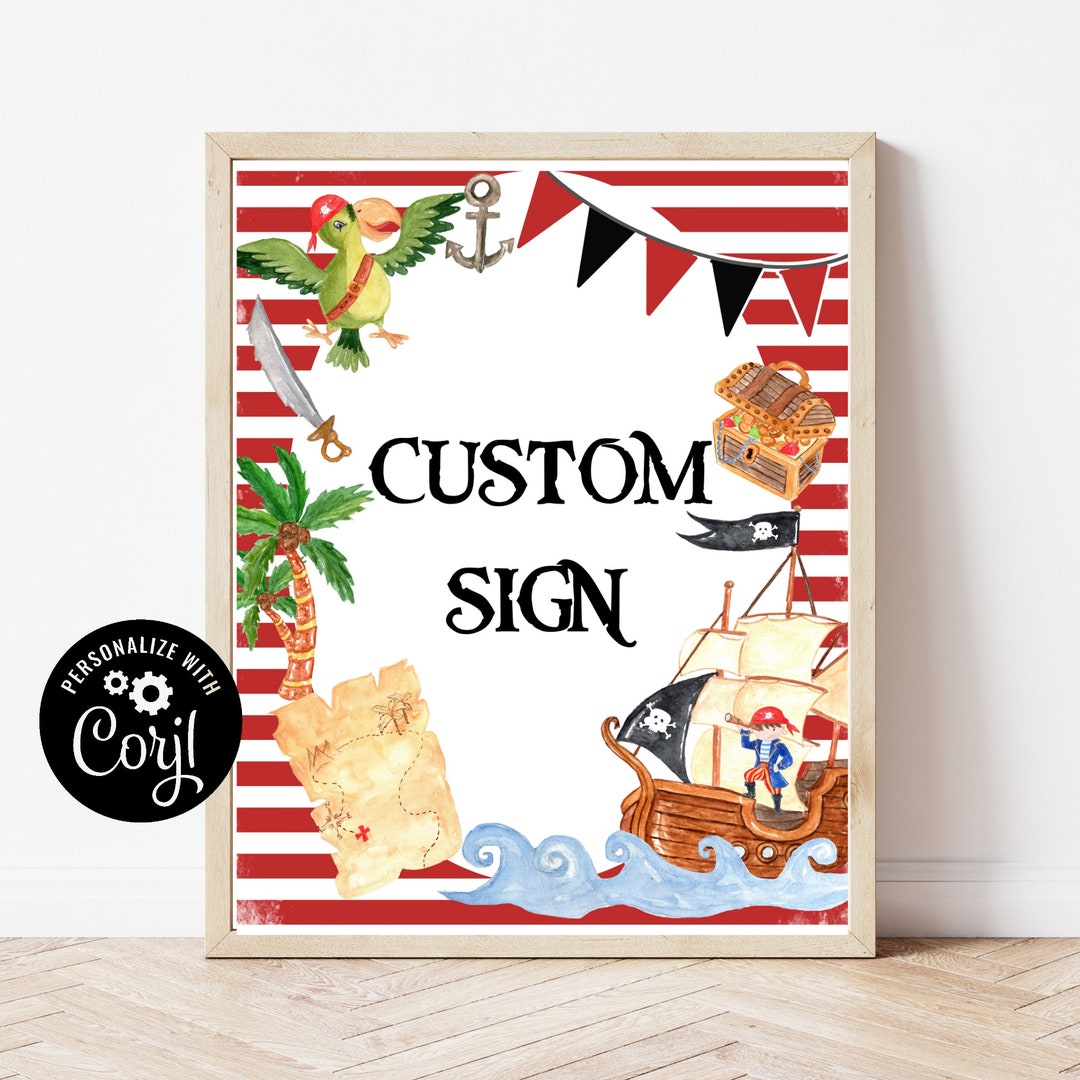 Editable Pirate Birthday Sign, Custom Pirate Party Sign, Pirate ...