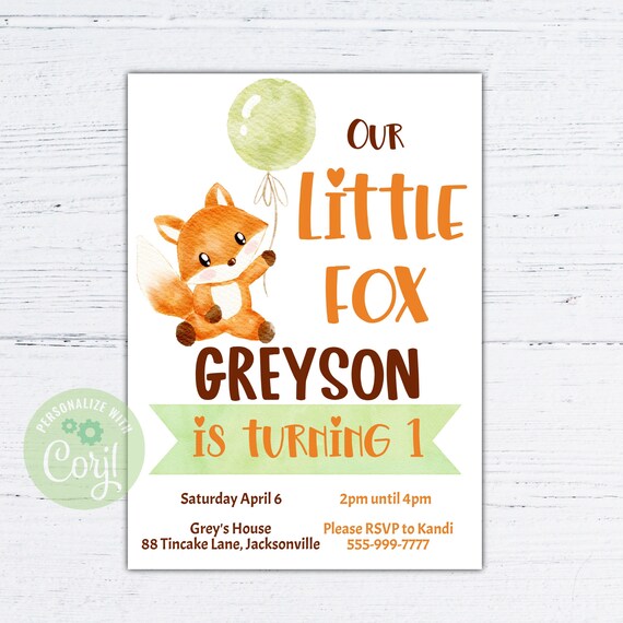 Fox birthday invitation, editable woodland birthday invitation, our ...