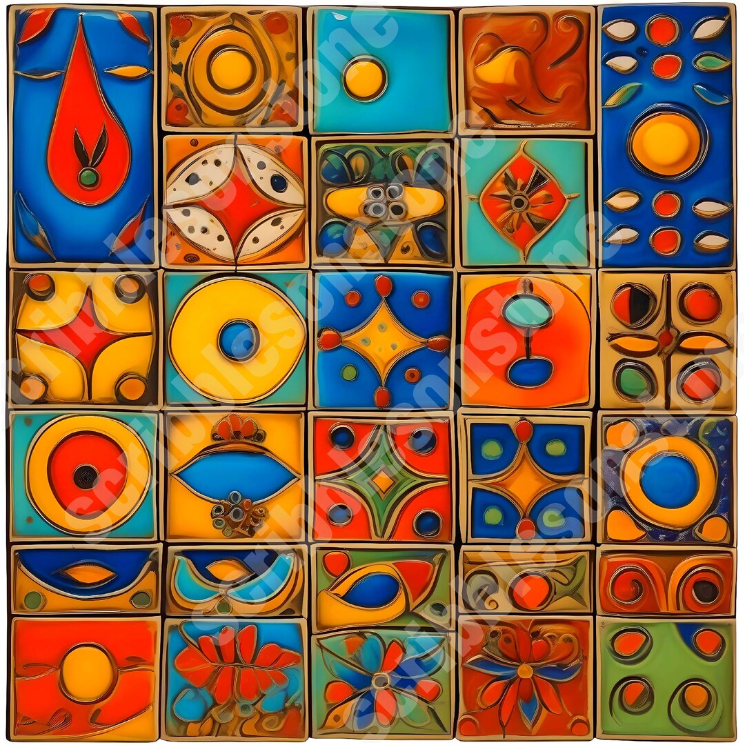 Ceramic Tile Colorful Abstract Tile Inspired by Joan Miró Handcrafted ...