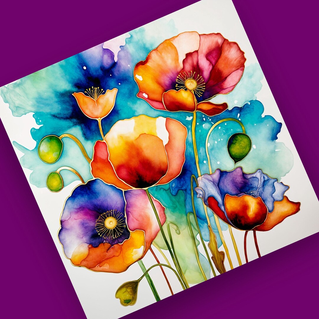 Ceramic Tile Colorful Abstract Watercolor Flowers | Handcrafted Ceramic ...