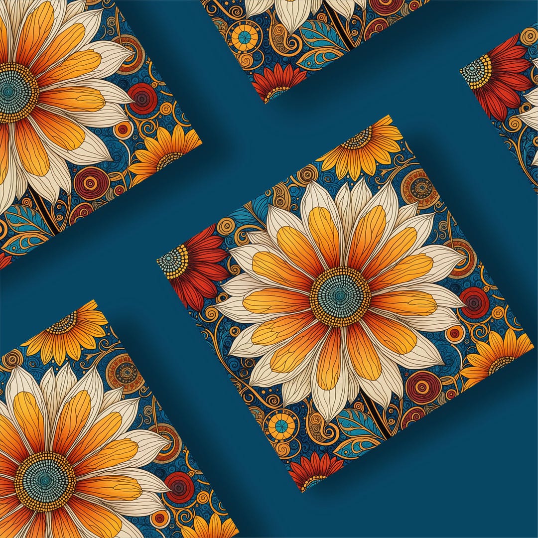 Floral Abstract Ceramic Tile Coasters: Handcrafted Set of 4 - Etsy