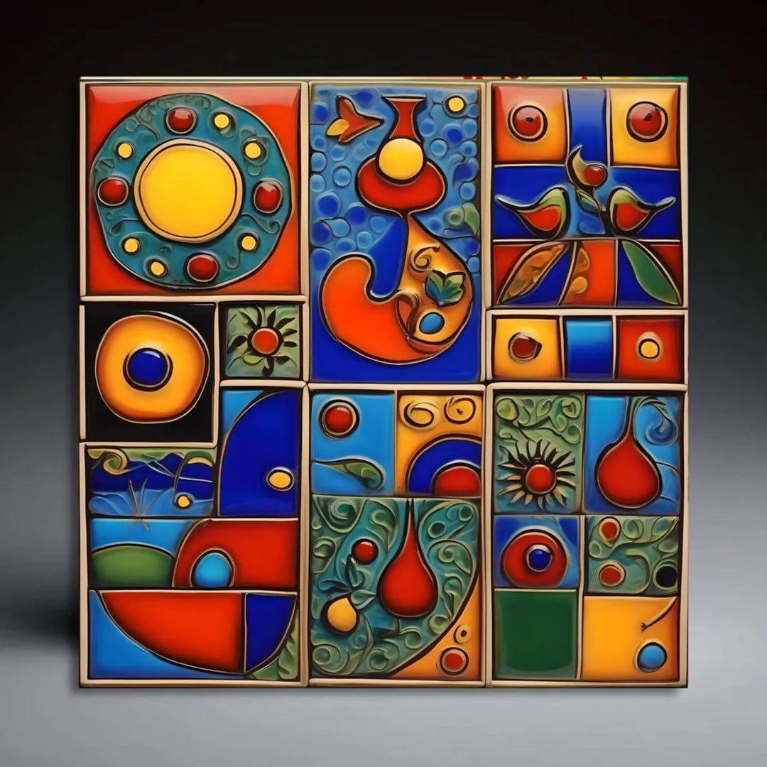 Ceramic Tile Colorful Abstract Tile Inspired by Joan Miró | Handcrafted ...