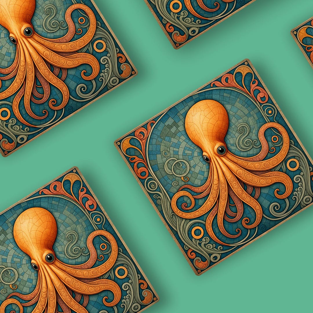 Octopus Art Colorful Abstract Art Inspired by Paul Klee L Ceramic Tile ...