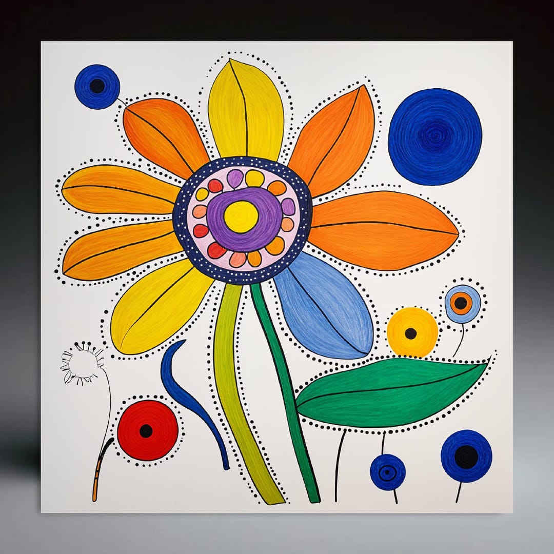 Floral Abstract Ceramic Tile Coasters: Colorful Paul Klee Style, Set of ...