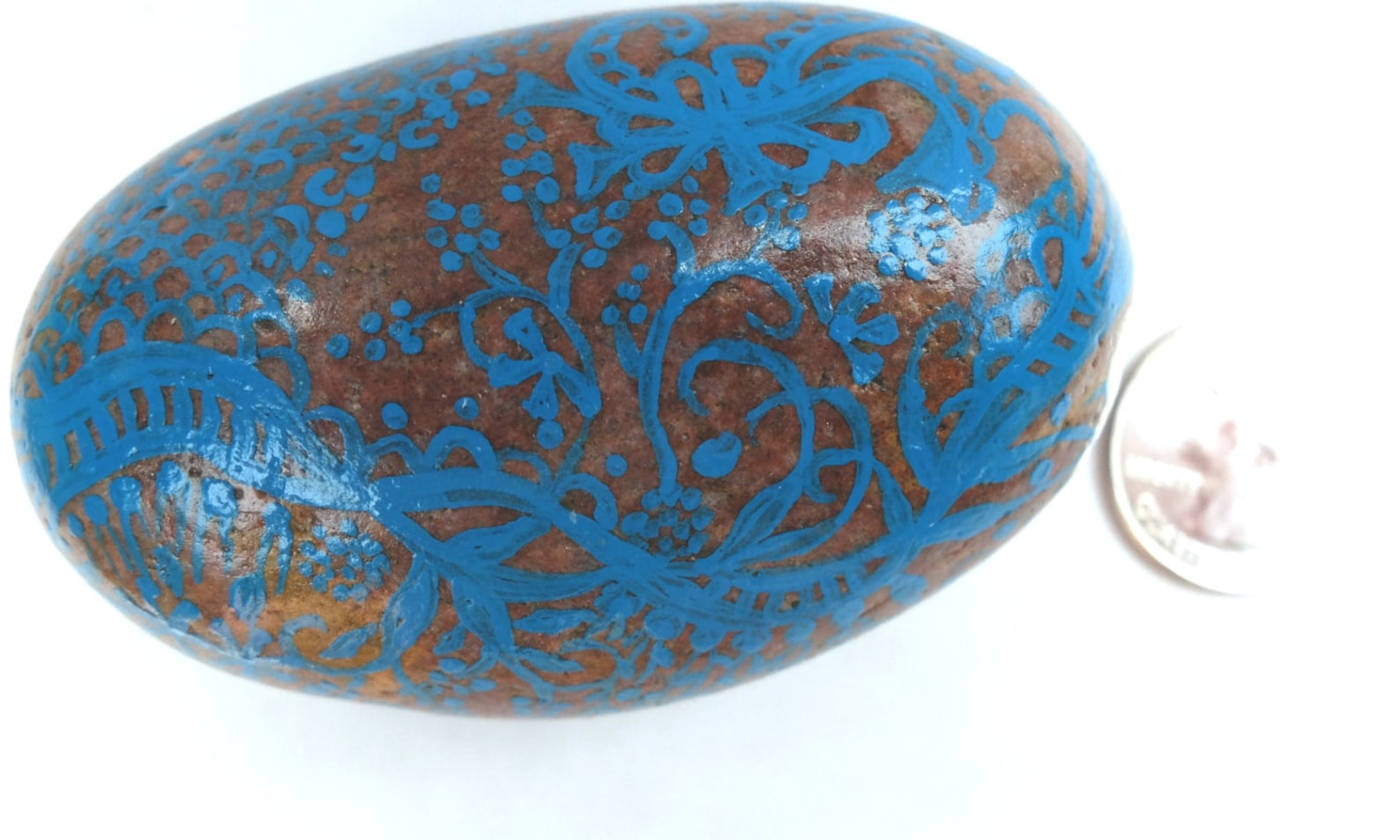 Large Hand-painted Blue Oval Pebble Art - Etsy