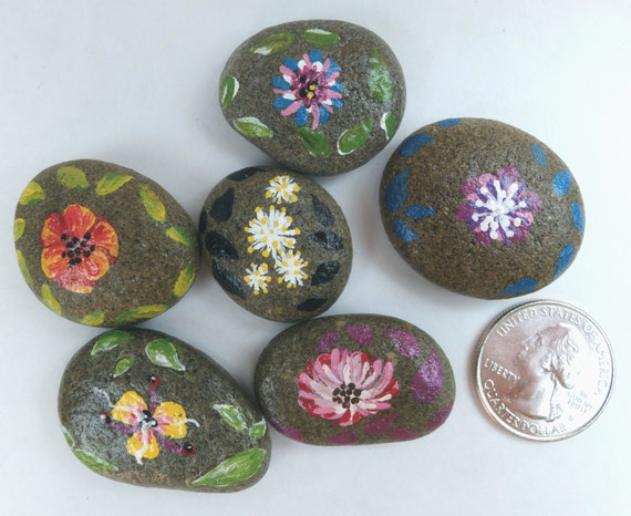 Floral Collection Painted Pebbles | Etsy