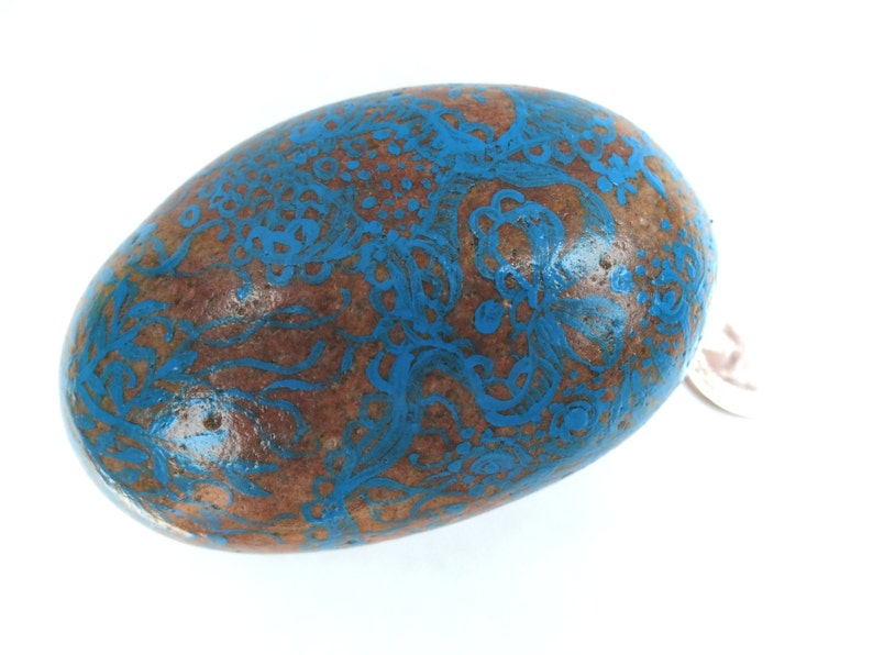 Large Hand-painted Blue Oval Pebble Art - Etsy