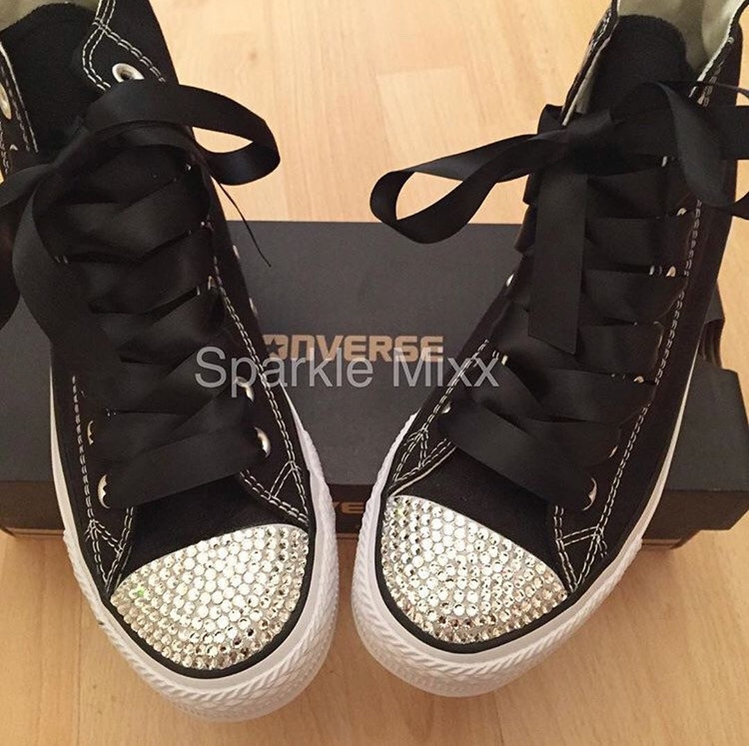 Black High Top Converse Bling, Prom Sneakers, Diamante Converse Custom ...