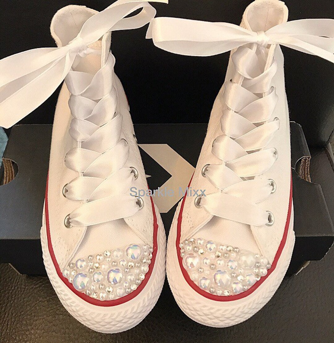White Pearl Converse With Crystals Custom Bling Converse for - Etsy