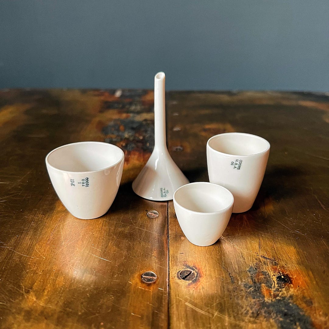 Vintage Coor’s Porcelain Labware Set of 4, Crucibles, Sieve, Funnel ...