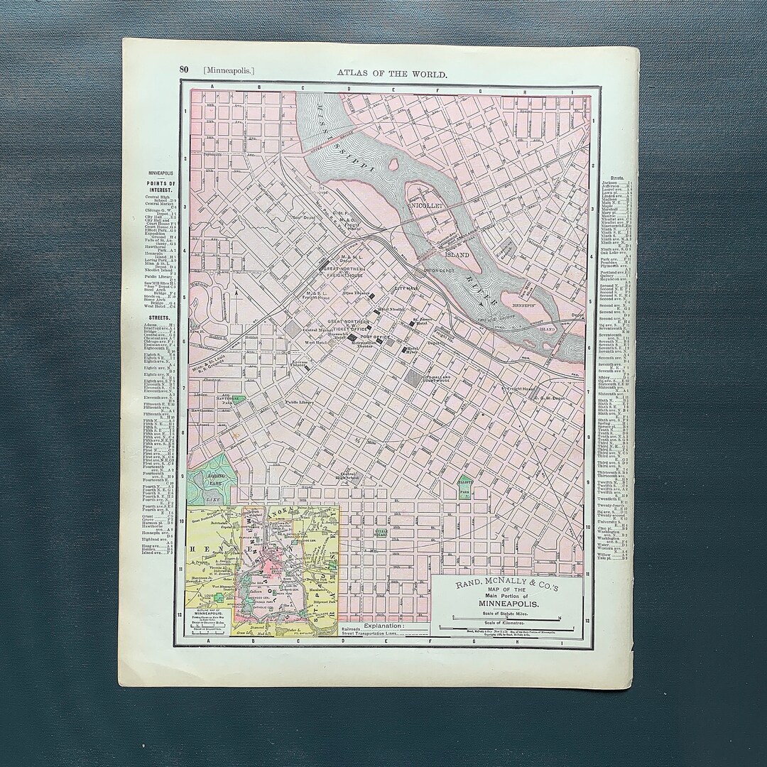 Antique Minneapolis Map, 1898 Original Atlas Page Map of Minneapolis ...
