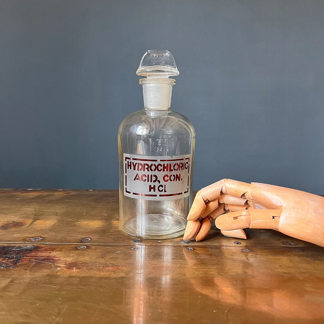Vintage Pyrex Clear Glass Apothecary Bottle With Stopper, HCL Acid ...