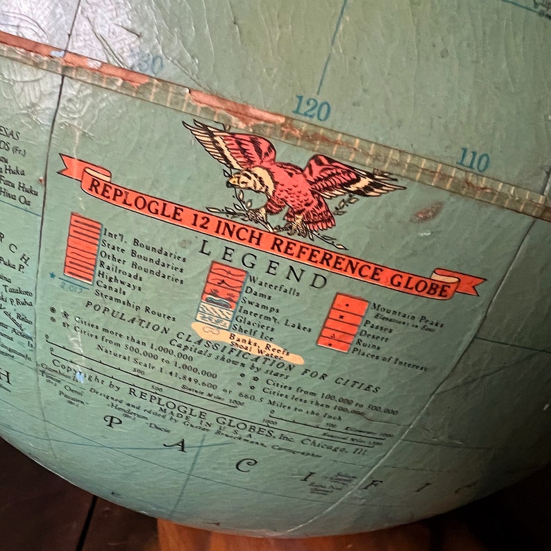 Vintage Replogle 12 Inch Reference Globe, Mid Century World Globe - Etsy