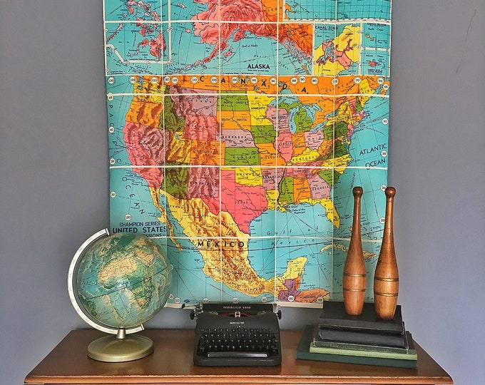 1950's Vintage School Wall Map, Political Map of United States, Large ...