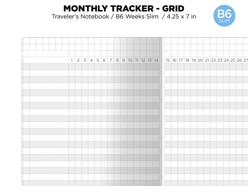 B6 SLIM Monthly Tracker GRID Printable Insert Traveler's | Etsy