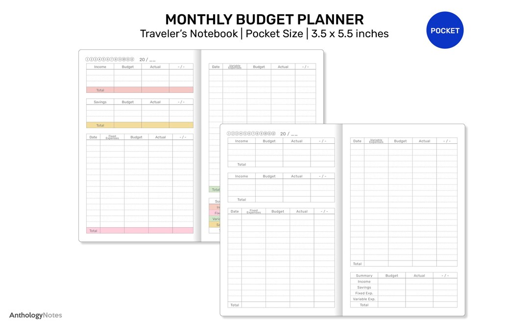 TN POCKET MONTHLY Budget Tracker Printable Insert Traveler's Notebook ...