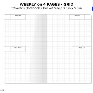 POCKET TN Weekly Planner Printable Insert Wo4p GRID Horizontal Week on ...
